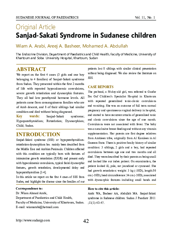 (PDF) Sanjad-Sakati Syndrome in Sudanese children