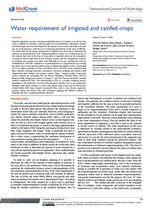Pdf Water Requirement Of Irrigated And Rainfed Crops