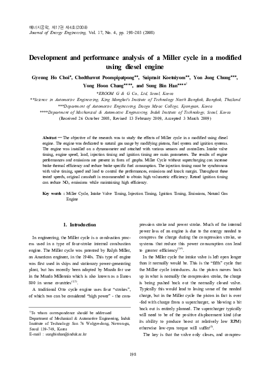 (PDF) Development and performance analysis of a Miller cycle in a ...