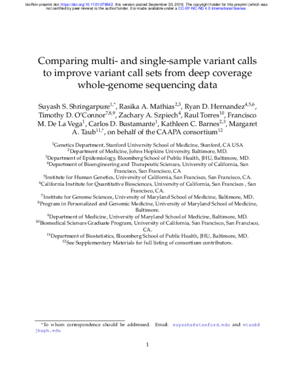 Pdf Comparing Multi And Single Sample Variant Calls To Improve