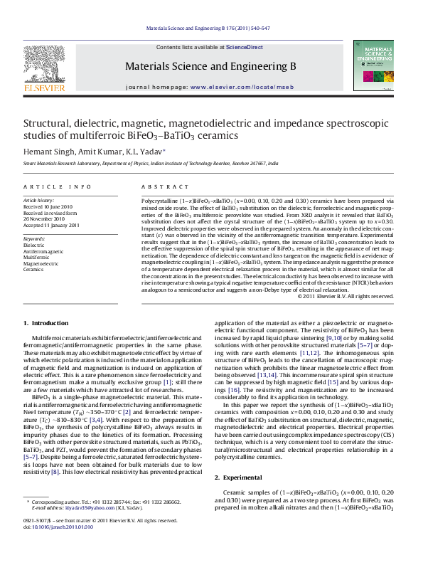 (PDF) Structural, dielectric, magnetic, magnetodielectric and impedance spectroscopic studies of ...