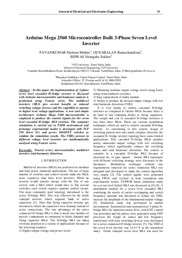 (PDF) Arduino Mega 2560 Microcontroller Built 3-Phase Seven Level Inverter