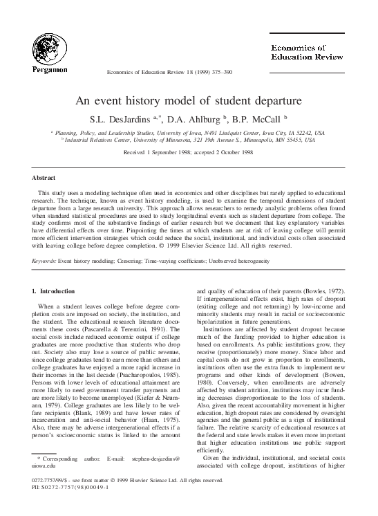 (PDF) An event history model of student departure