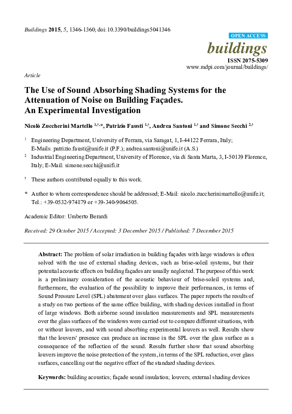 (PDF) The Use of Sound Absorbing Shading Systems for the Attenuation of ...