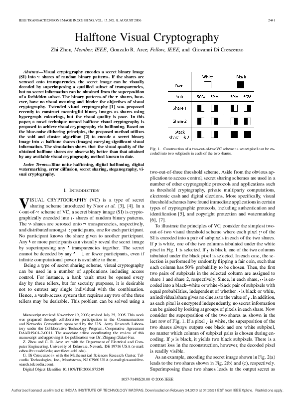 (PDF) Halftone visual cryptography