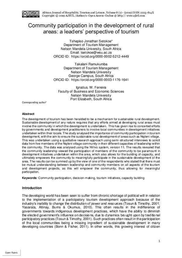 (PDF) Community participation in the development of rural areas: a ...