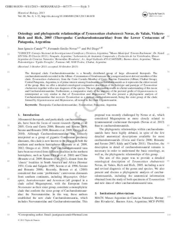 (PDF) Osteology and phylogenetic relationships of Tehuelchesaurus ...