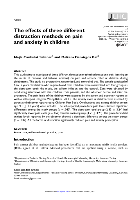 (PDF) The effects of three different distraction methods on pain and ...