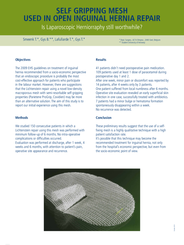 (PDF) Self-gripping mesh used in open inguinal hernia repair: is laparoscopic herniorraphy still ...