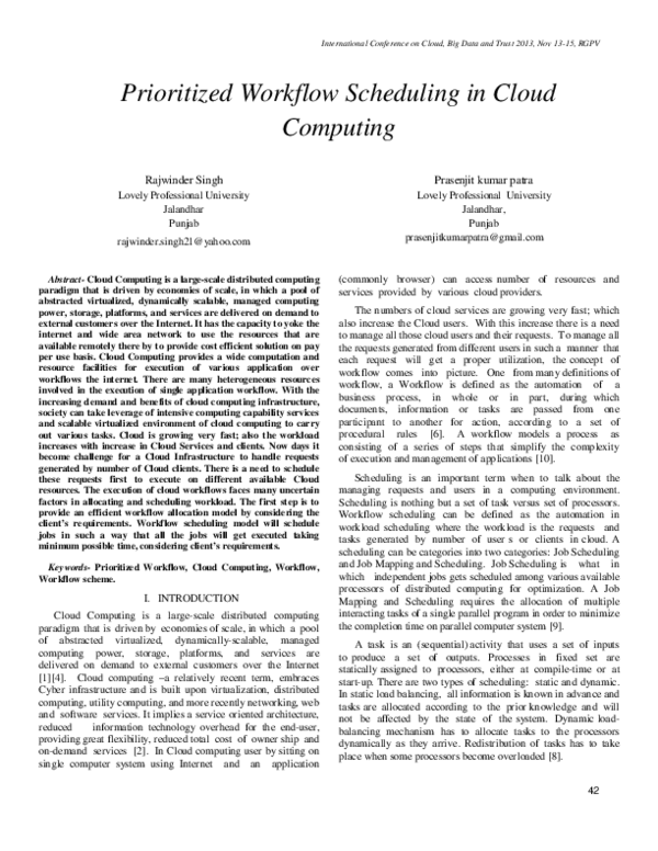 (PDF) Prioritized Workflow Scheduling in Cloud Computing