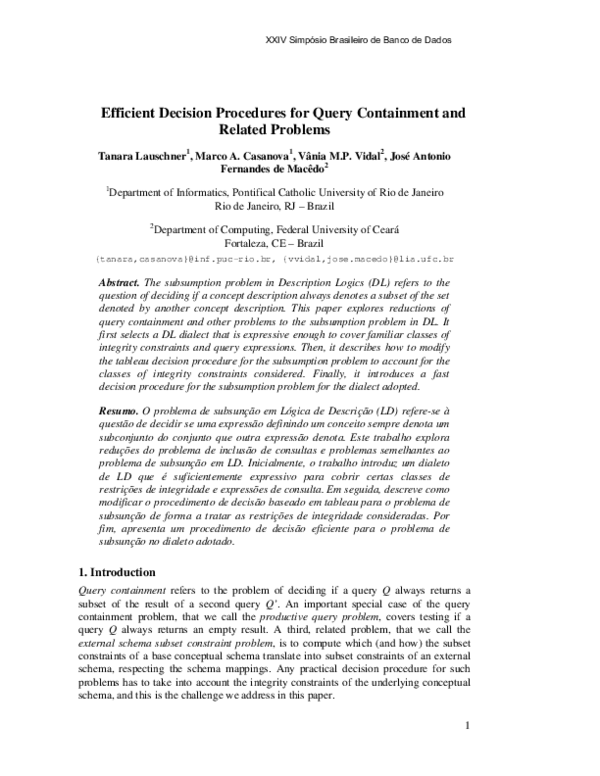 (PDF) Efficient Decision Procedures for Query Containment and Related Problems
