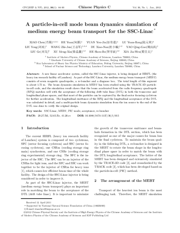 Pdf Simulating Beam Dynamics For Ssc Linac Mebt
