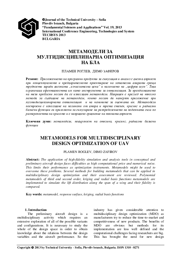 (PDF) Metamodels for Multidisciplinary Design Optimization of Uav