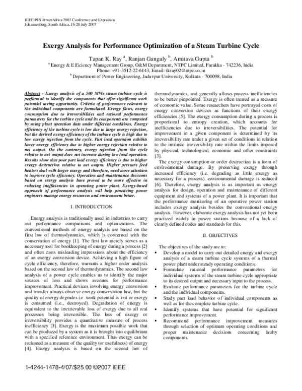 (PDF) Exergy Analysis for Performance Optimization of a Steam Turbine Cycle