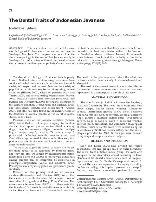 (PDF) The Dental Traits of Indonesian Javanese