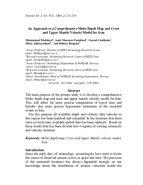 Pdf An Approach To A Comprehensive Moho Depth Map And Crust And Upper