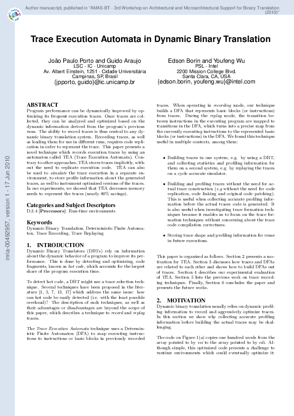 (PDF) Trace Execution Automata in Dynamic Binary Translation