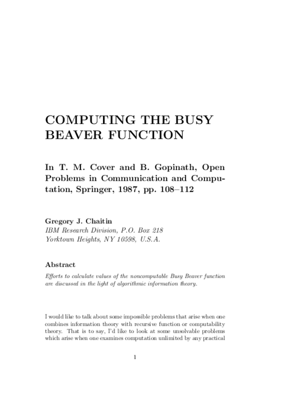 (PDF) Computing the Busy Beaver Function