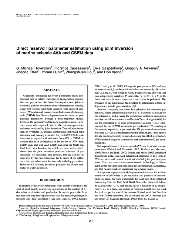 Pdf Direct Reservoir Parameter Estimation Using Joint Inversion Of