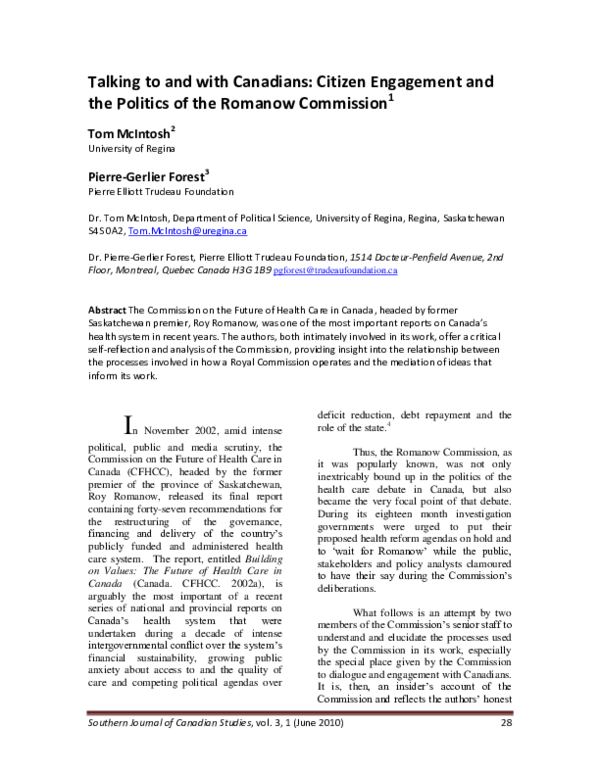 (PDF) Talking to and with Canadians: Citizen Engagement and the ...