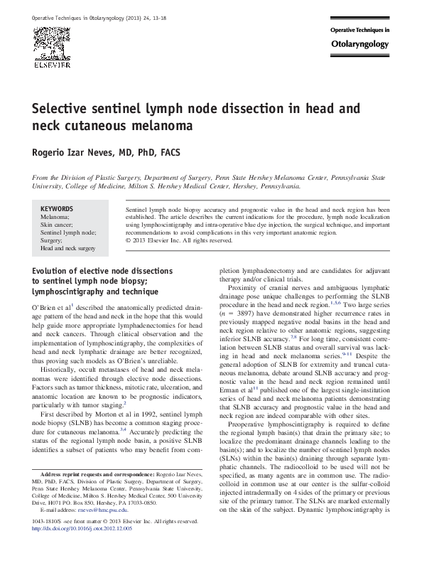 (PDF) Selective sentinel lymph node dissection in head and neck ...