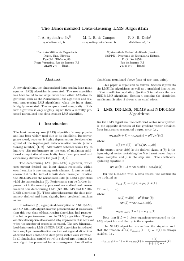 (PDF) The Binormalized Data-Reusing LMS Algorithm | # Apolin - Academia.edu