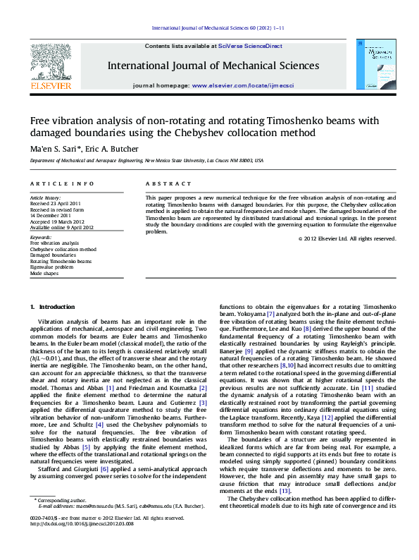 (PDF) Free vibration analysis of non-rotating and rotating Timoshenko ...