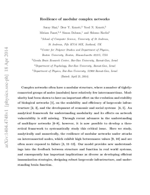 (PDF) Resilience of modular complex networks