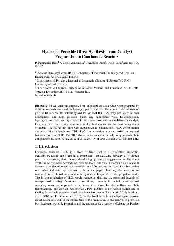 (PDF) Hydrogen peroxide direct synthesis: From catalyst preparation to ...