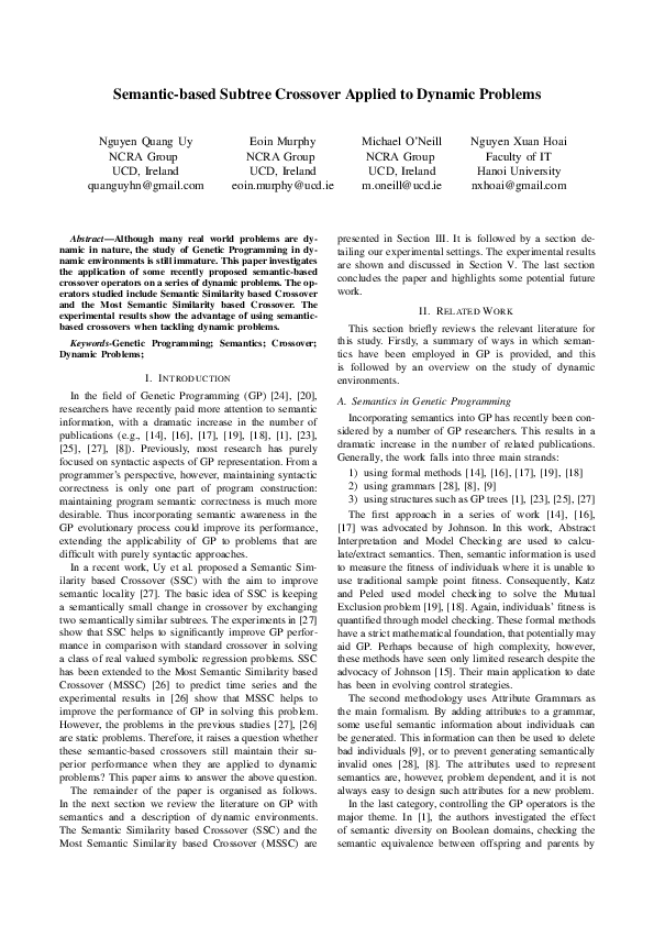 Pdf Semantic Based Subtree Crossover Applied To Dynamic Problems