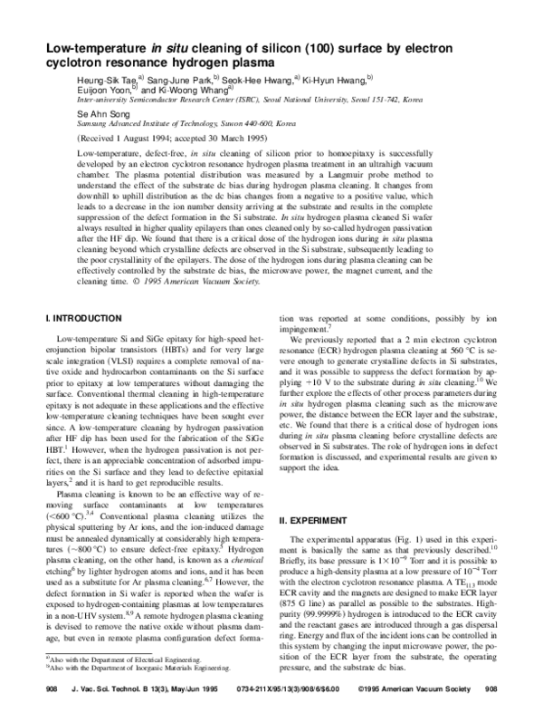 (PDF) Low-temperature in situ cleaning of silicon (100) surface by electron cyclotron resonance ...