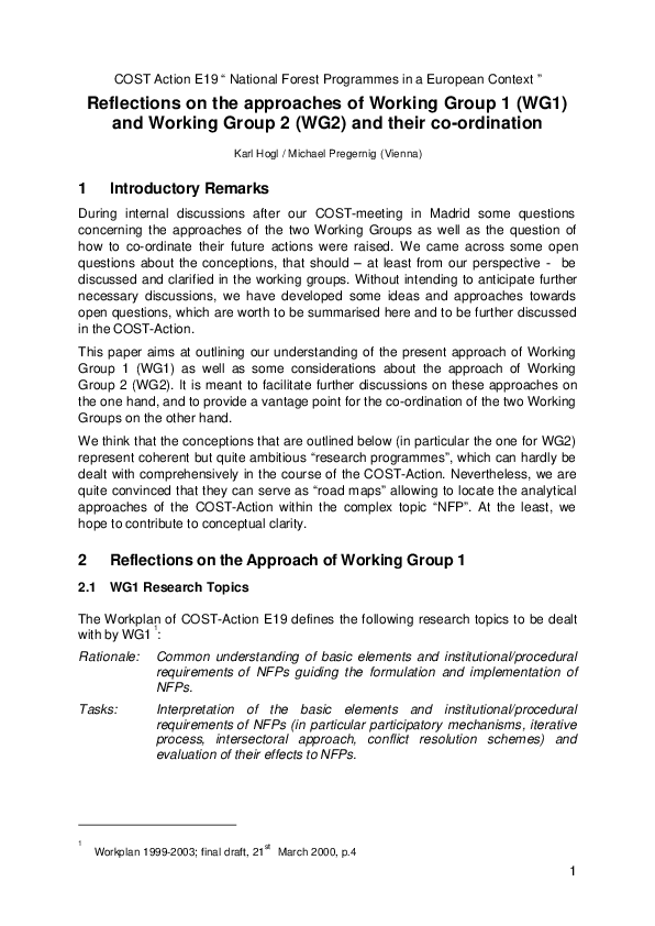 (PDF) Reflections on the approaches of Working Group 1 (WG1) and ...
