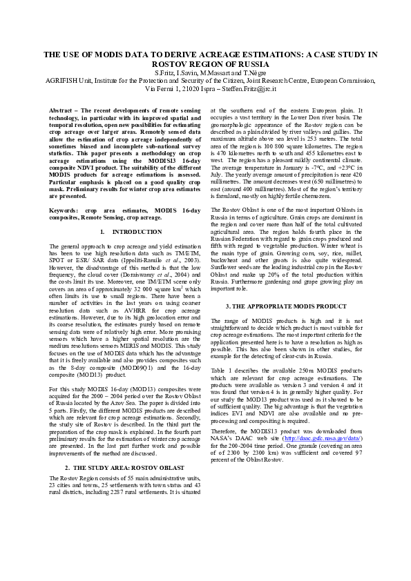(PDF) The use of MODIS data to derive acreage estimations: a case study ...