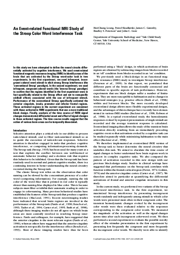 (PDF) An Event-related Functional MRI Study of the Stroop Color Word ...