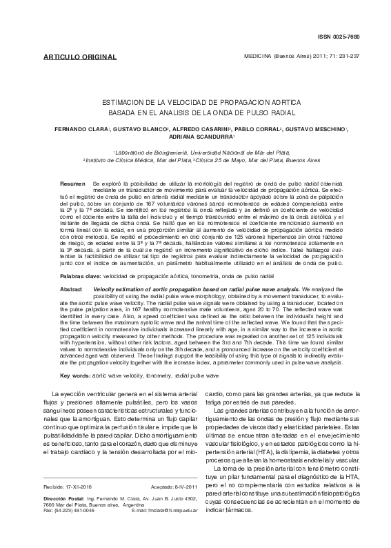 Pdf Velocity Estimation Of Aortic Propagation Based On Radial Pulse