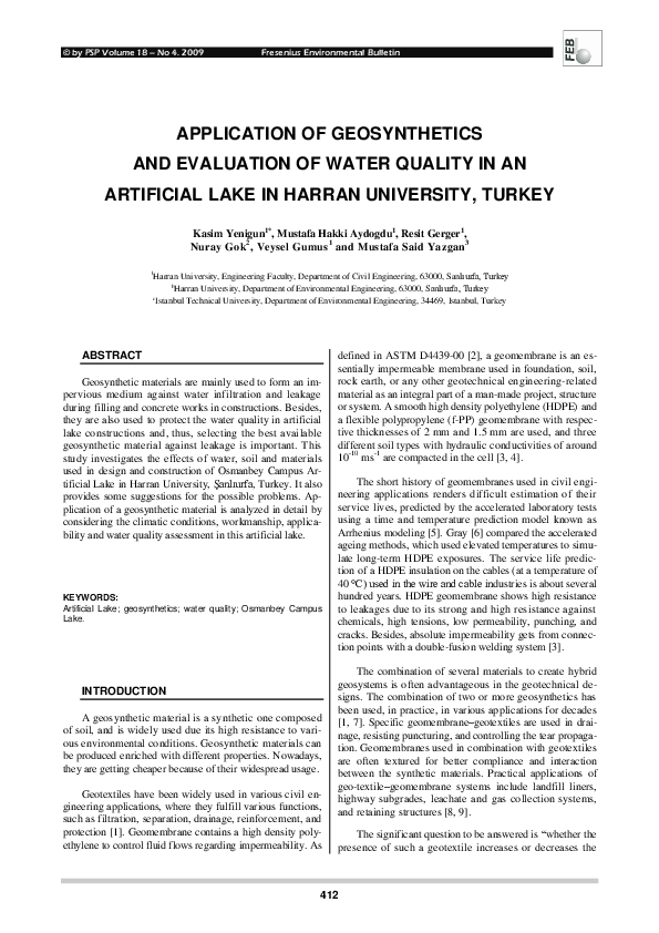 (PDF) Application of geosynthetics and evaluation of water quality in ...