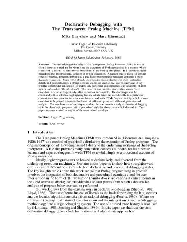 (PDF) Declarative Debugging with The Transparent Prolog Machine (TPM ...