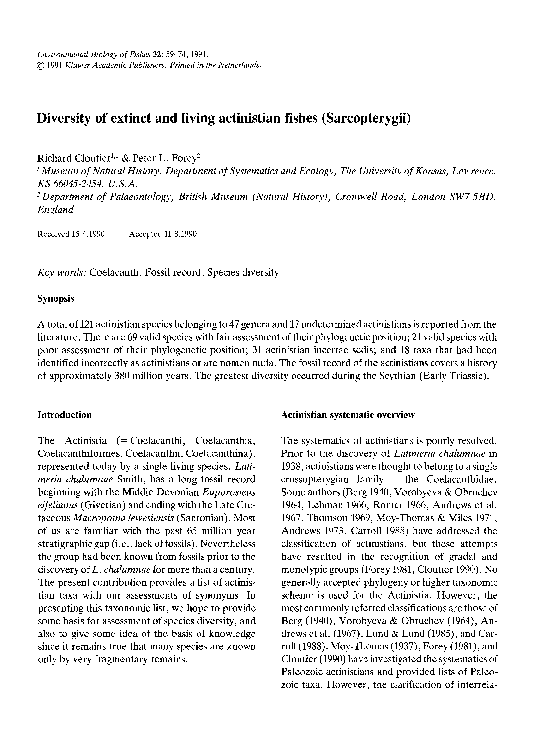 (PDF) Diversity of extinct and living actinistian fishes (Sarcopterygii)