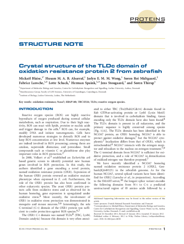 (PDF) Crystal structure of the TLDc domain of oxidation resistance ...