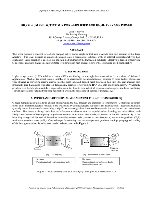 (PDF) Diode-Pumped Active Mirror Amplifier for High-Average Power