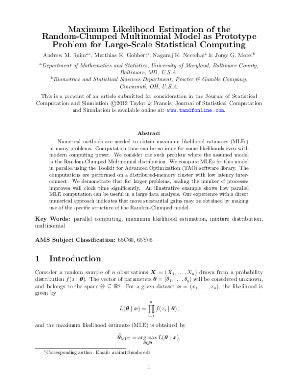 (PDF) Maximum-likelihood estimation of the random-clumped multinomial model as a prototype ...