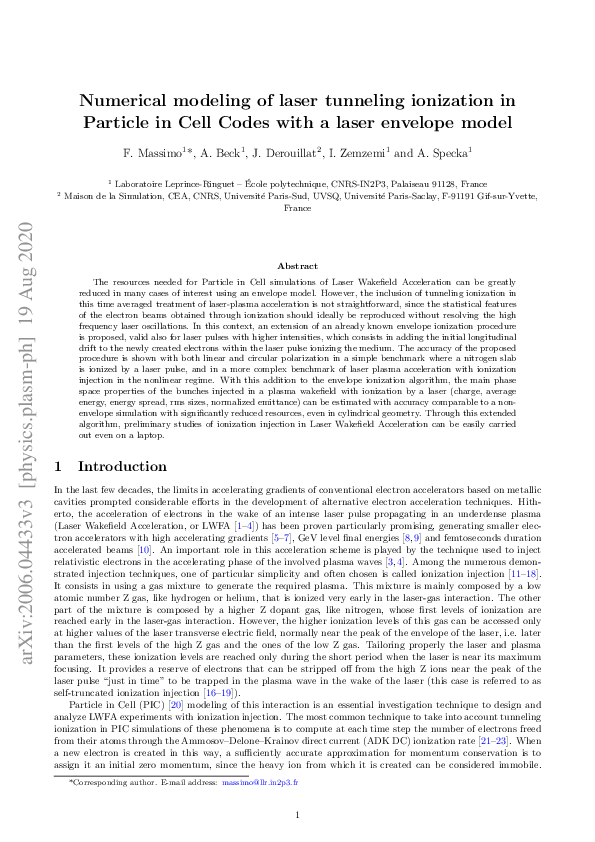 (PDF) Numerical modeling of laser tunneling ionization in explicit ...