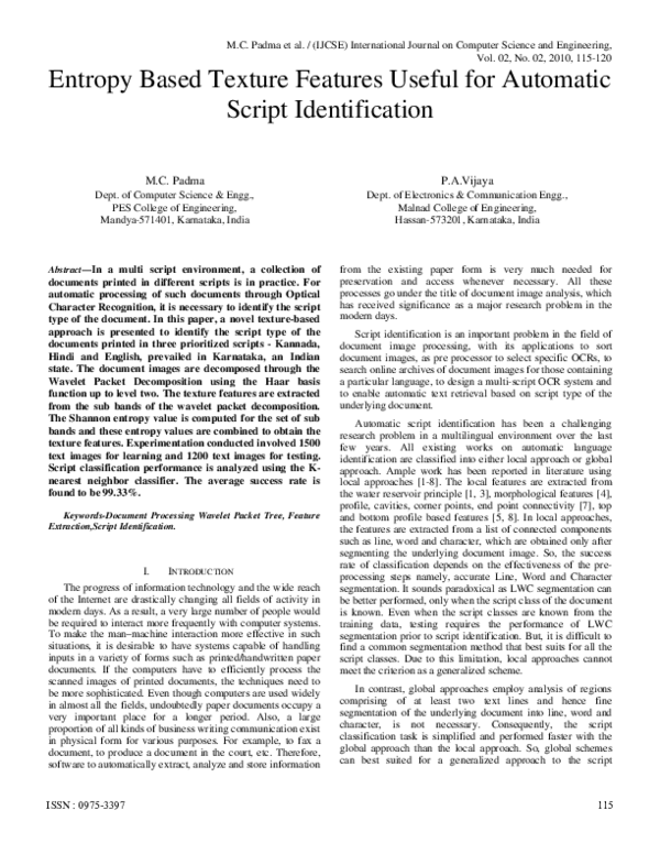 (PDF) Entropy Based Texture Features Useful for Automatic Script Identification | P. A. Vijaya ...