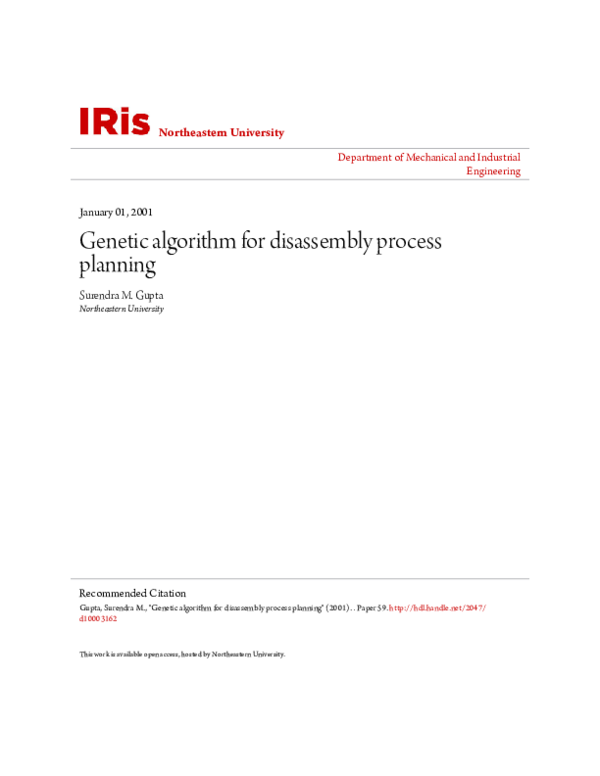 Genetic Algorithm for Disassembly Process Planning