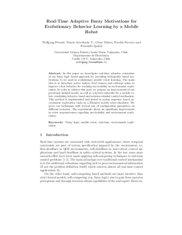 (PDF) Fuzzy motivations for evolutionary behavior learning by a mobile robot