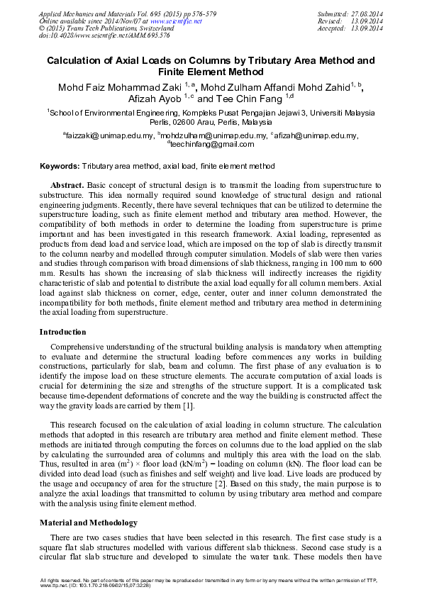(PDF) Calculation of Axial Loads on Columns by Tributary Area Method ...
