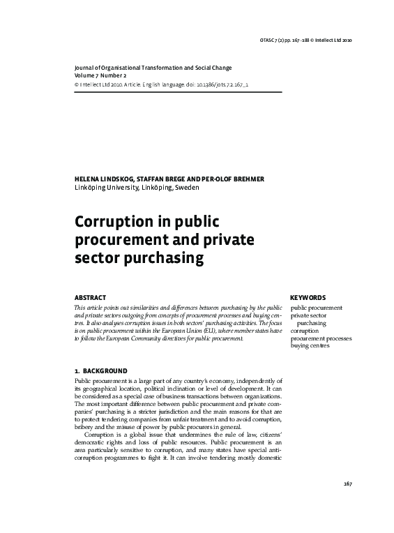 (PDF) Corruption in public procurement and private sector purchasing