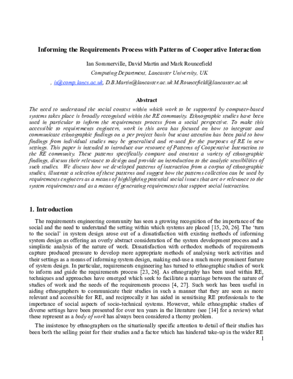 (PDF) Informing the Requirements Process with Patterns of Cooperative ...