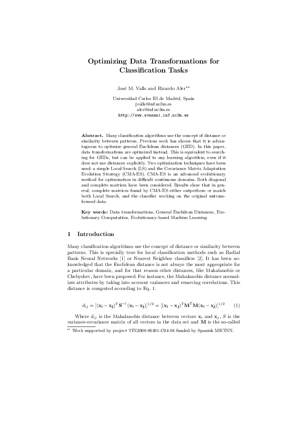 Pdf Optimizing Data Transformations For Classification Tasks R