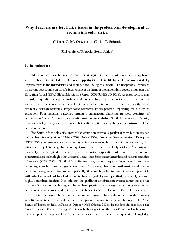 (PDF) Why teachers matter: Policy issues in the professional ...